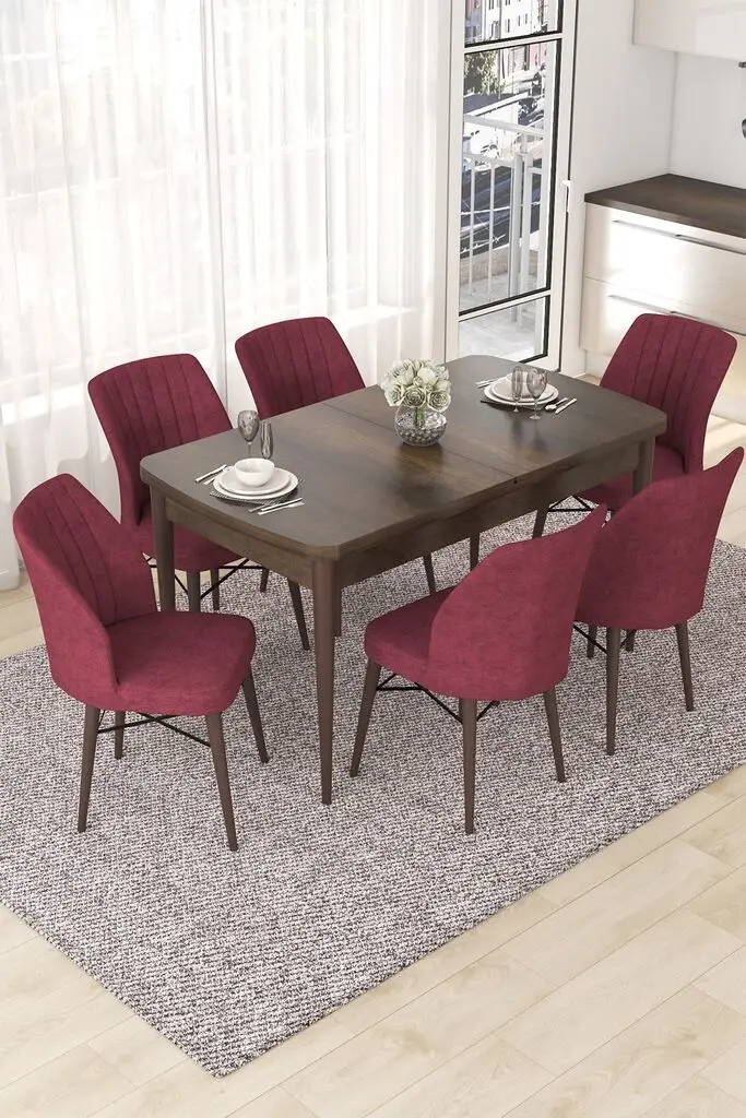 Hanah Home Set Trpezarijski sto i 6 stolica Nef, Bordo-braon