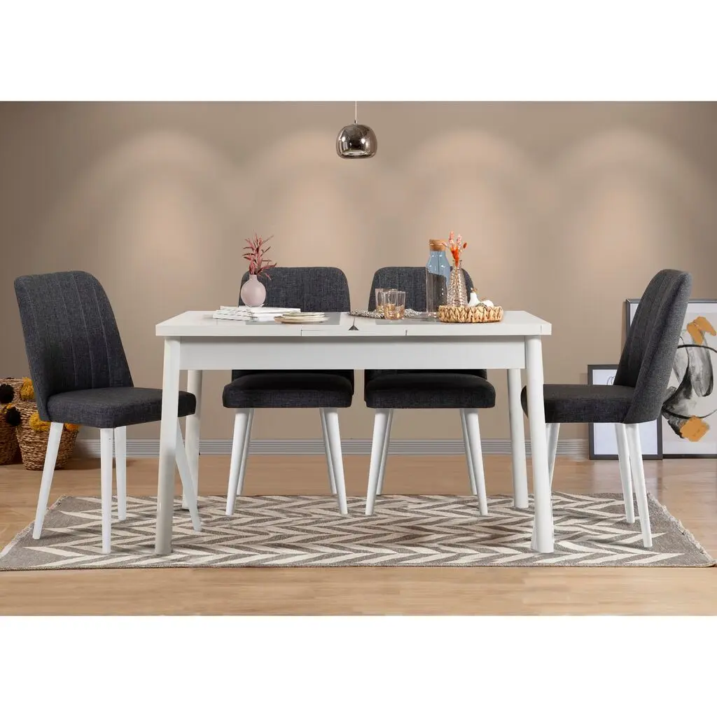 Hanah Home Set Trpezarijski sto i 4 trpezarijske stolice Santiago White Anthracite V2, Crni