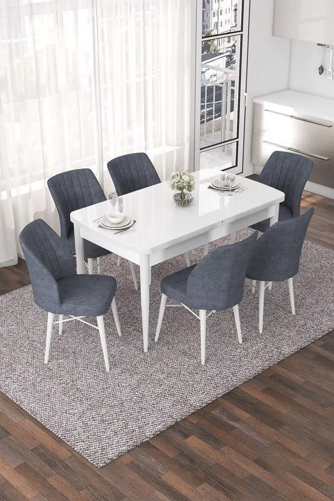 Hanah Home Set Trpezarijski sto i 6 stolica Nef, Sivo-beli