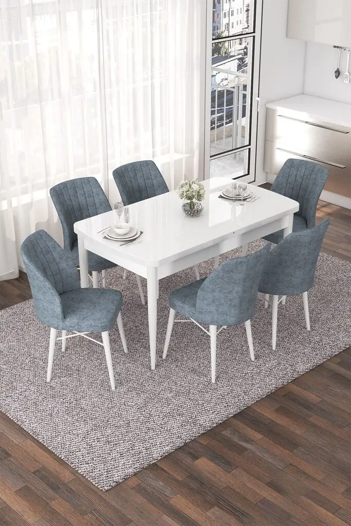 Hanah Home Set Trpezarijski sto i 6 stolica Nef, Sivo-beli