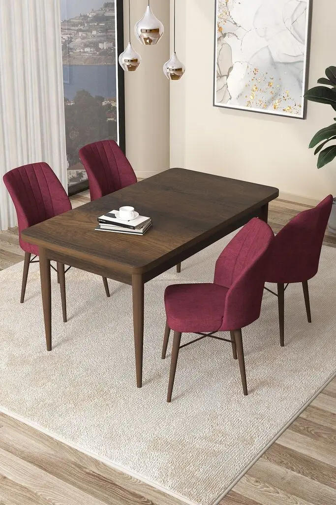 Hanah Home Set Trpezarijski sto i 4 stolice Arp, Bordo-braon