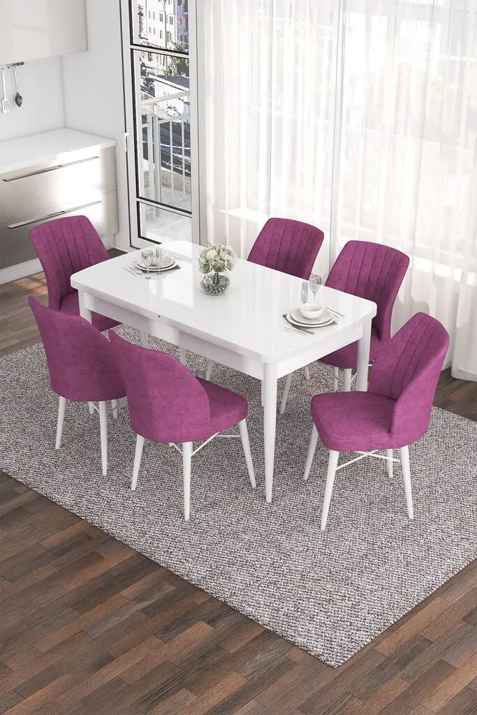 Hanah Home Set Trpezarijski sto i 6 stolica Eva, Ljubičasto-beli