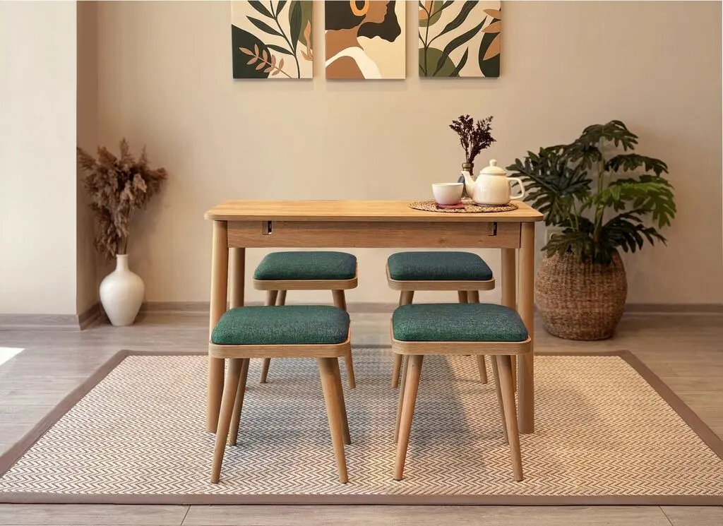 Hanah Home Set Trpezarijski sto i 4 trpezarijske stolice Vina Mini 05 1070, Zeleni