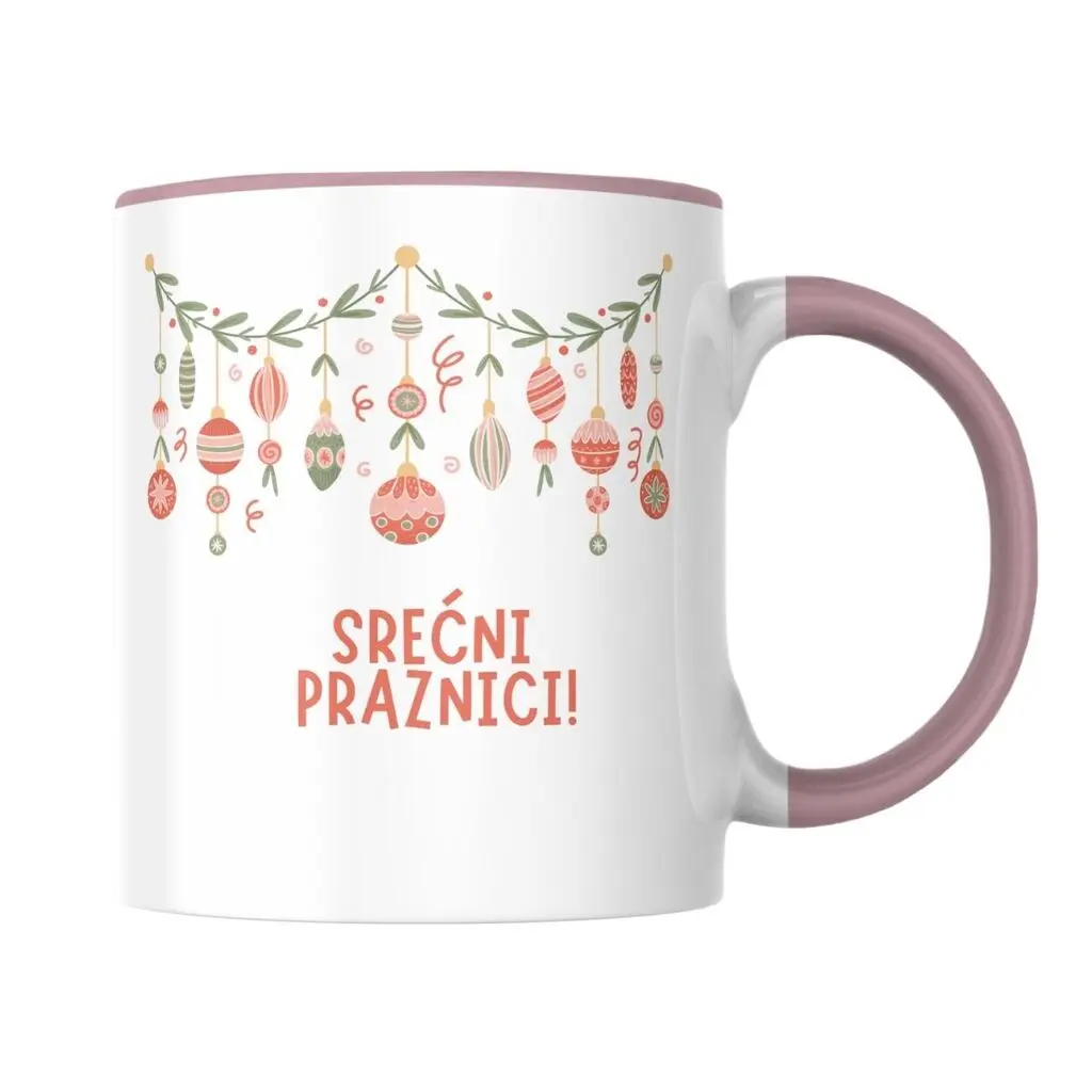 Novogodišnja šolja Srećni praznici!, 300 ml, Bela