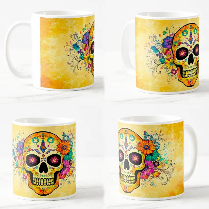 Keramička šolja Lobanje Calaveras, 330ml, Narandžasta