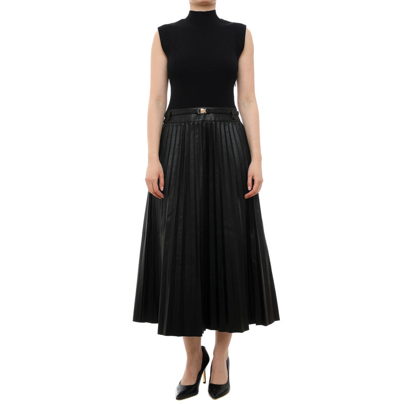 Ženska haljina Lola Midi dress with leather effect pleated skirt