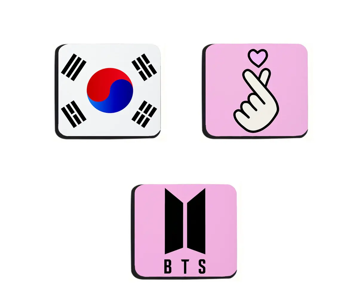 Podmetači za čaše BTS i Koreja, 3 komada, Višebojni