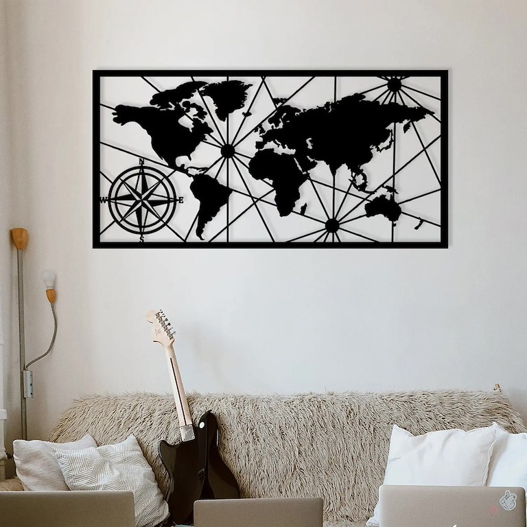Wallity Zidna dekoracija World Map Large, 120x60 cm, 1.2mm, Crna