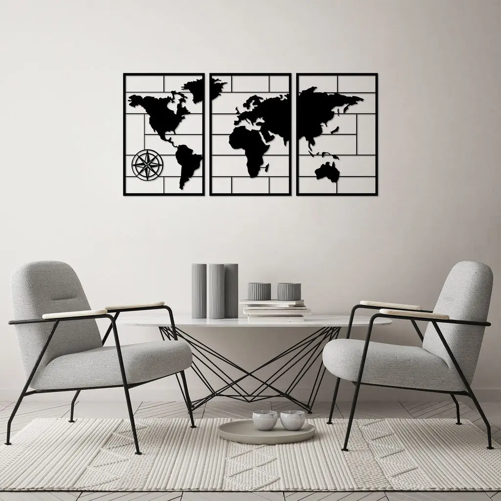Wallity Zidna dekoracija World Map, 50 x 75 cm, Crna