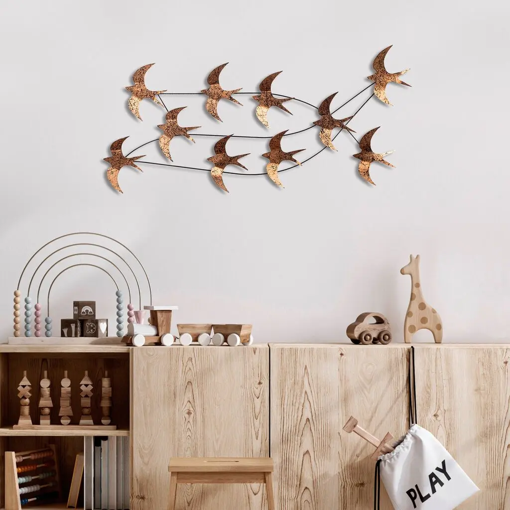 Wallity Zidna dekoracija Flock of Swallows 1, 45 x 104 x 8 cm, Braon