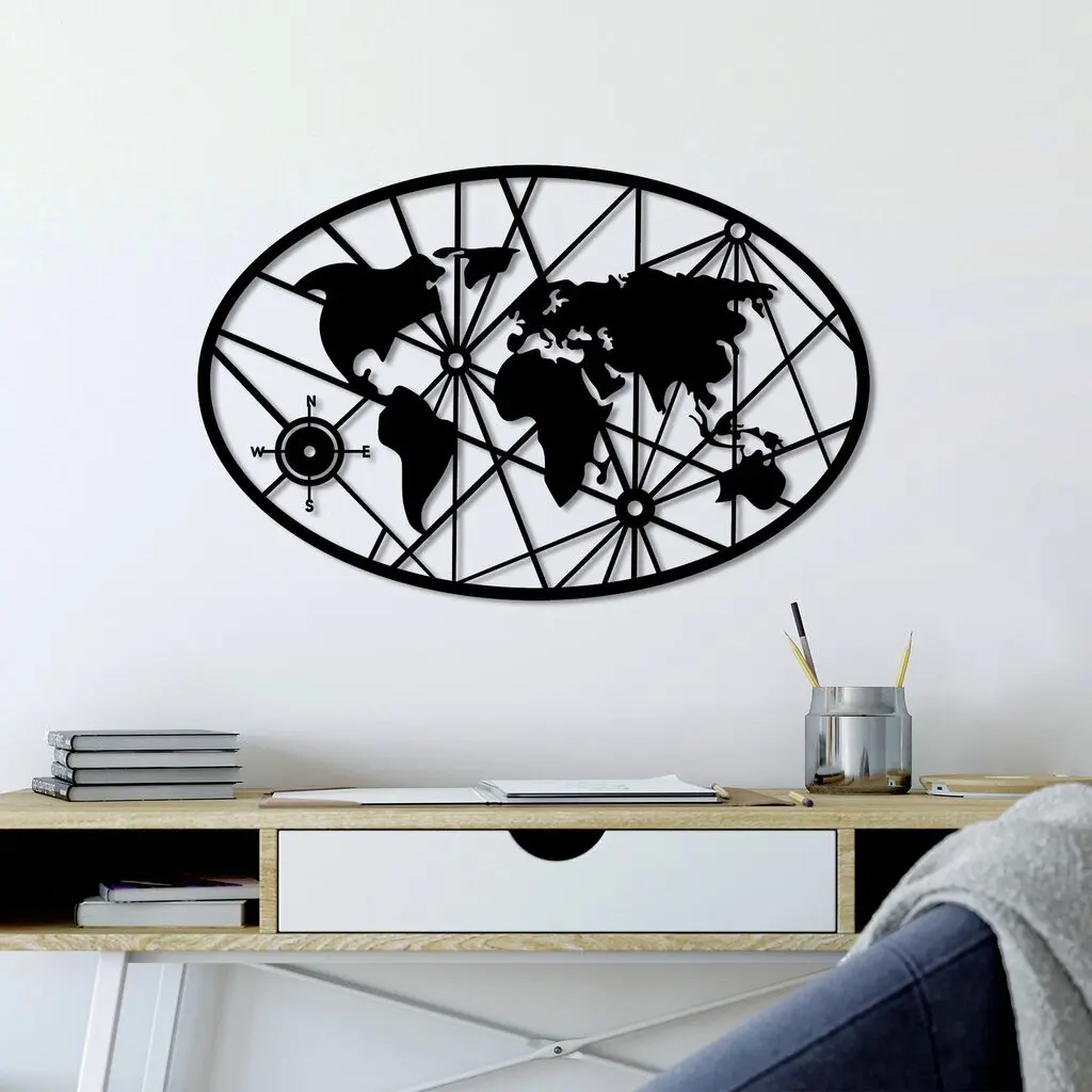 Wallity Zidna dekoracija World Map 8-M v2, 50 x 77 cm, Crna