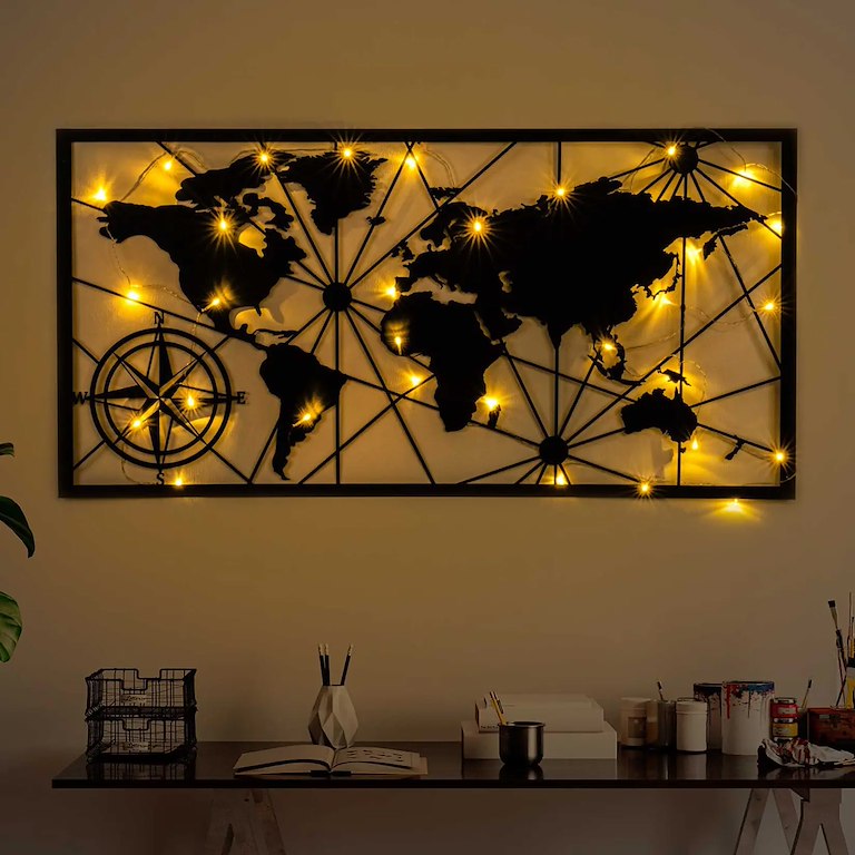Wallity Zidna dekoracija World Map Led 452, 60x120 cm, 1.5 mm, IP20, Crna