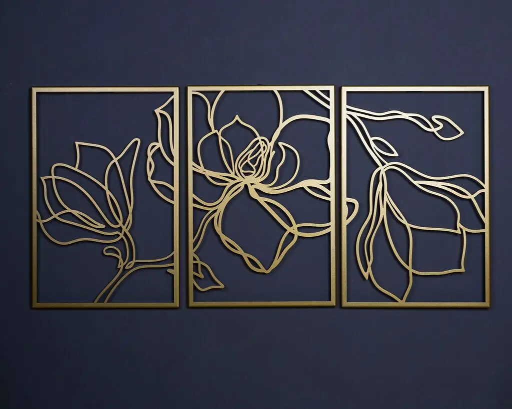 Wallity Zidna dekoracija Floral Line Art - APT529, 30 x 45 cm, Gold
