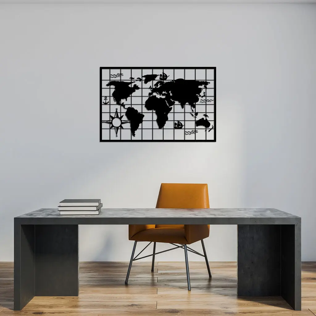 Wallity Zidna dekoracija World Map 7, 90 x 58 cm, Crna