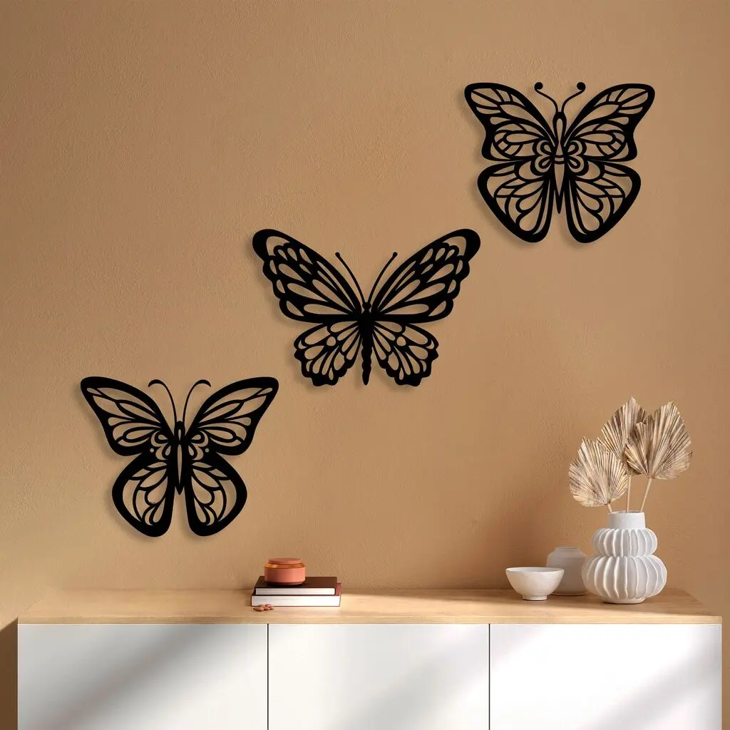Wallity Zidna dekoracija Butterflies 3, 30 x 25 cm, Crna