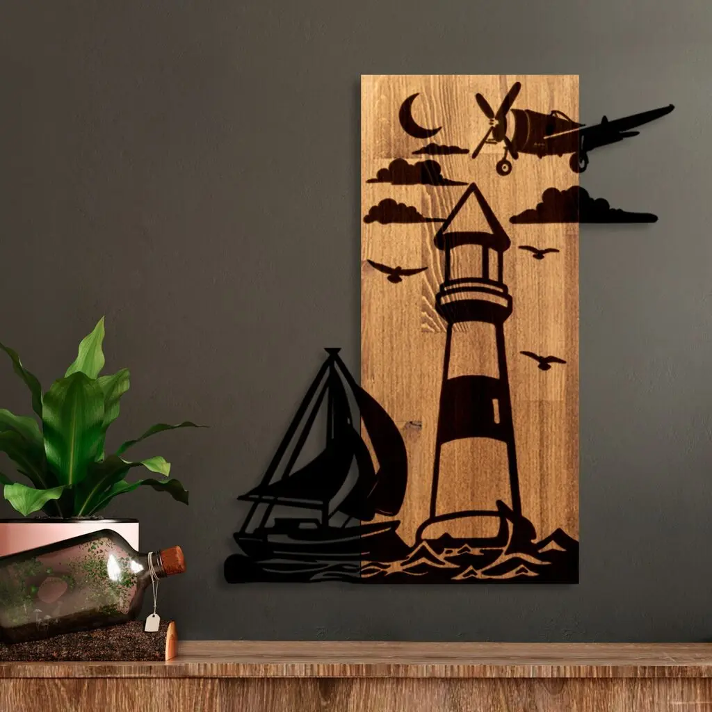 Wallity Zidna dekoracija Lighthouse, 52 x 58 x 3 cm, Smeđa