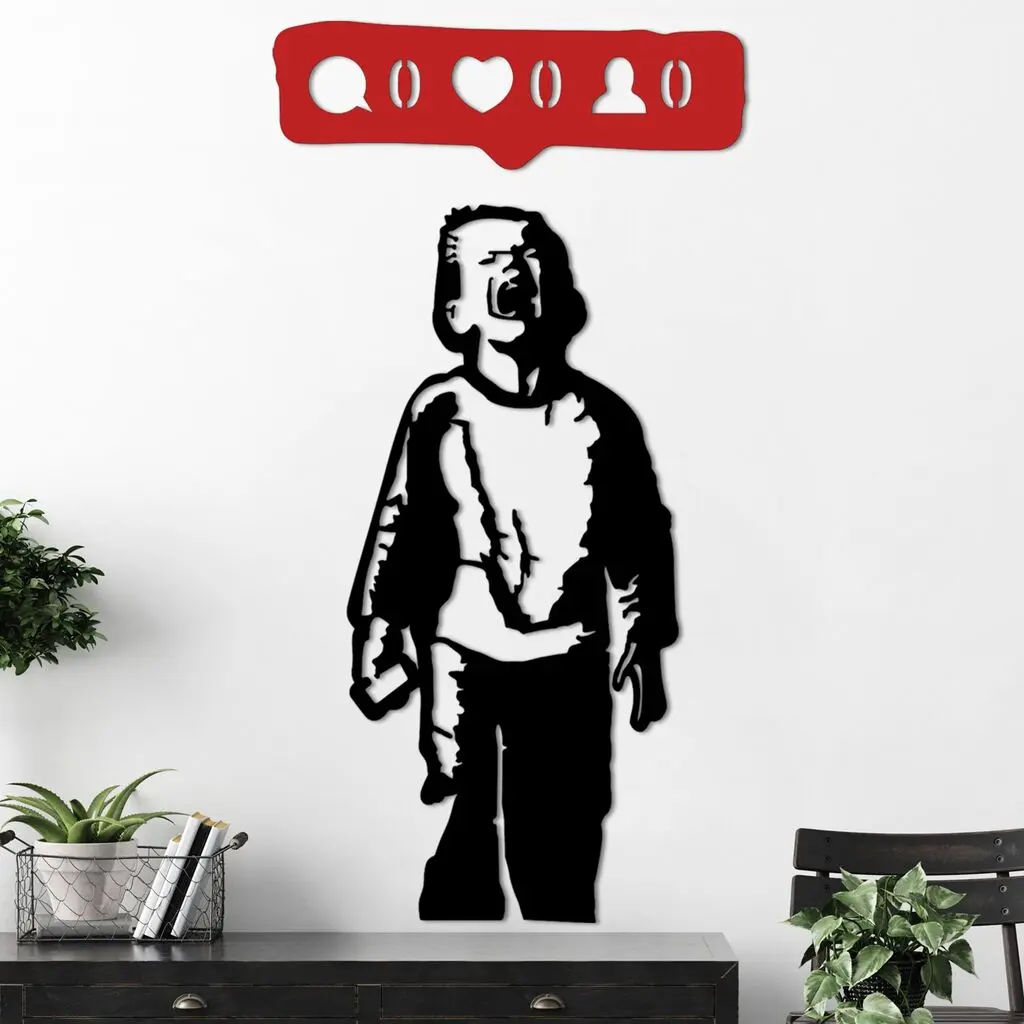 Wallity Zidna dekoracija Banksy Metal 05, 39 x 84 cm, Crna