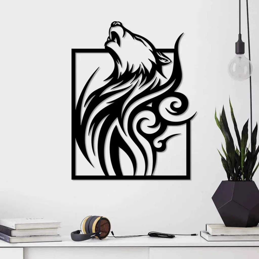 Wallity Zidna dekoracija Wolf in Frame, 55 x 43 cm, Crna