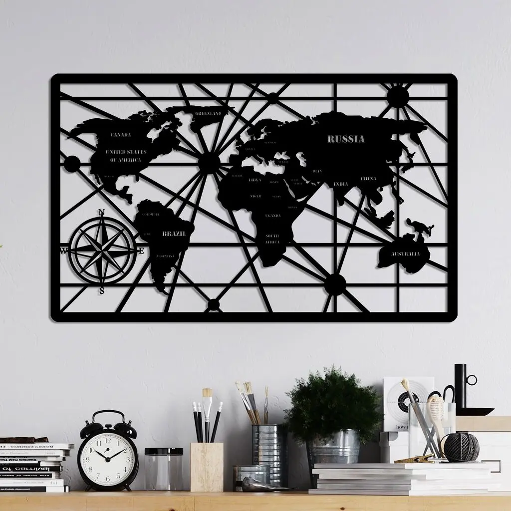 Wallity Zidna dekoracija World Map 7-S, 40 x 65 cm, Crna