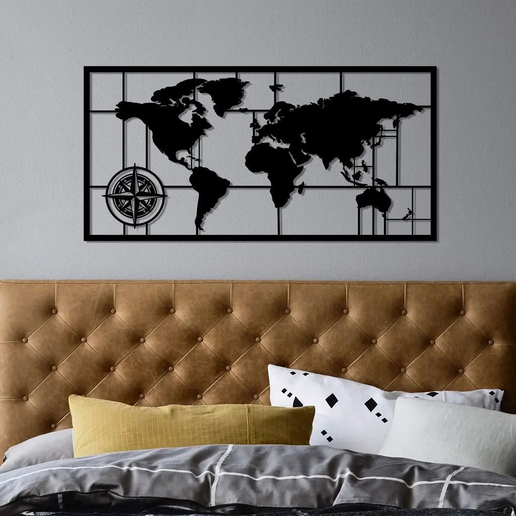 Wallity Zidna dekoracija World Map 9-M, 40 x 81 cm, Crna