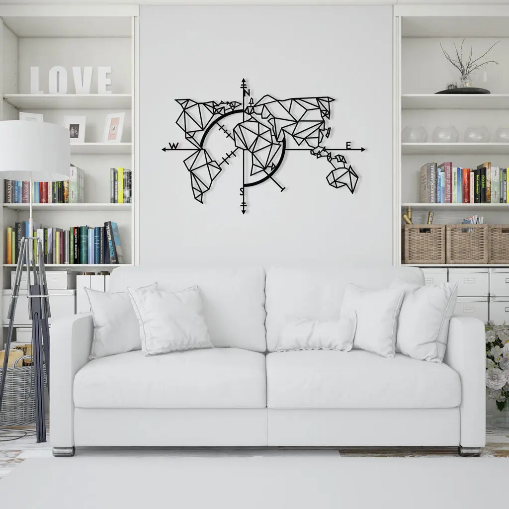 Wallity Zidna dekoracija World Map Metal Decor 2, 111 x 74 cm, Crna