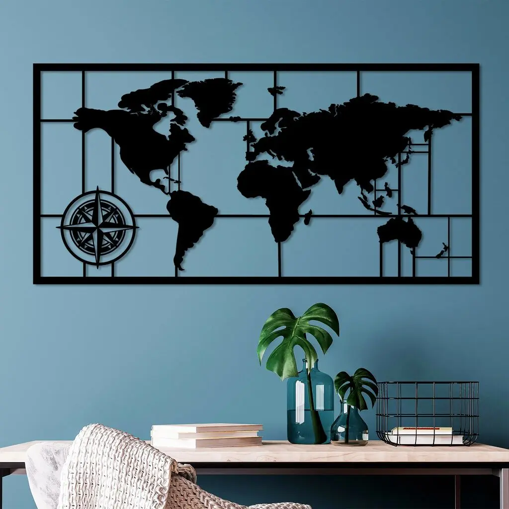 Wallity Zidna dekoracija World Map 9-L, 50 x 101 cm, Crna