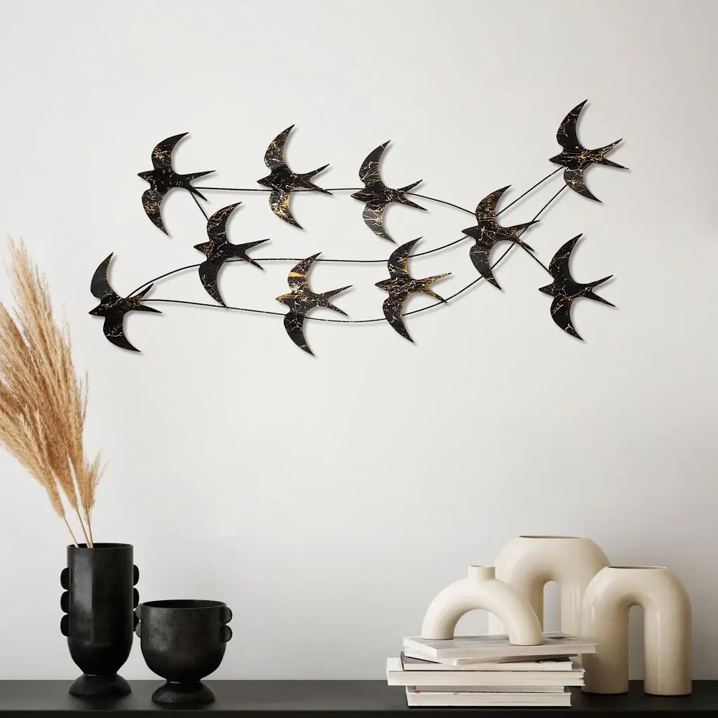 Wallity Zidna dekoracija Flock of Swallows 3, 45 x 104 x 8 cm, Crna