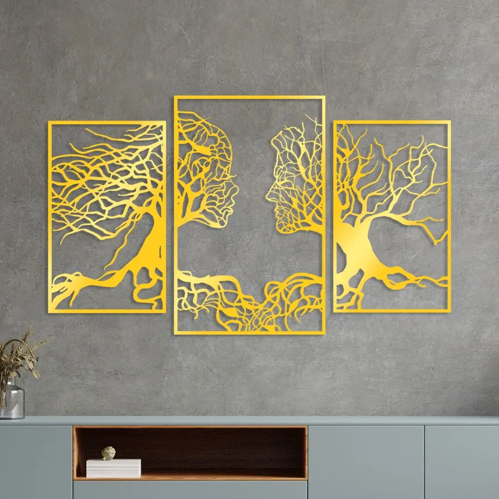 Wallity Zidna dekoracija Golden Triple Root Human 1, 116 x 71 cm, Zlatne boje