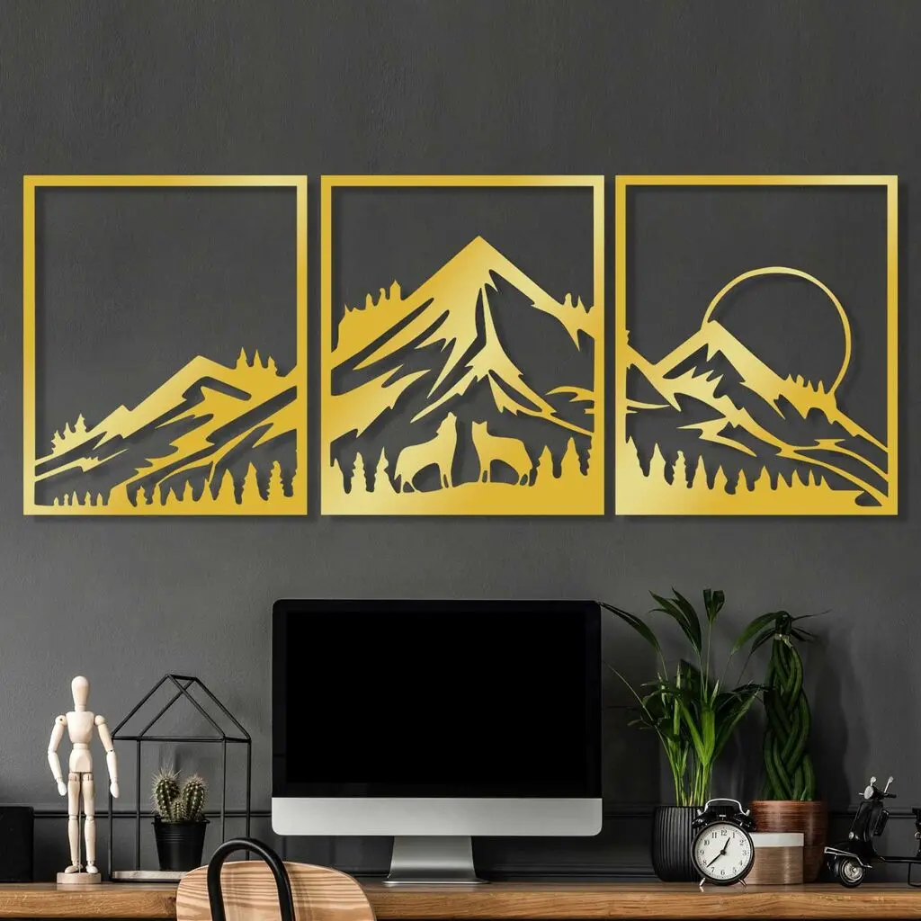Wallity Zidna dekoracija Golden Triple Mountain 2, 58 x 70 cm, Zlatne boje