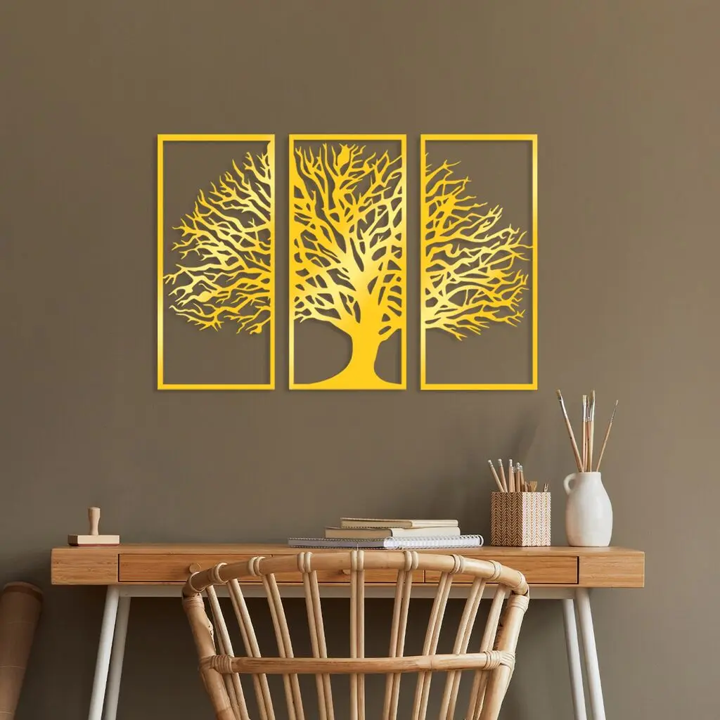 Wallity Zidna dekoracija Golden Triple Tree 4, 32 x 69 cm, Zlatne boje