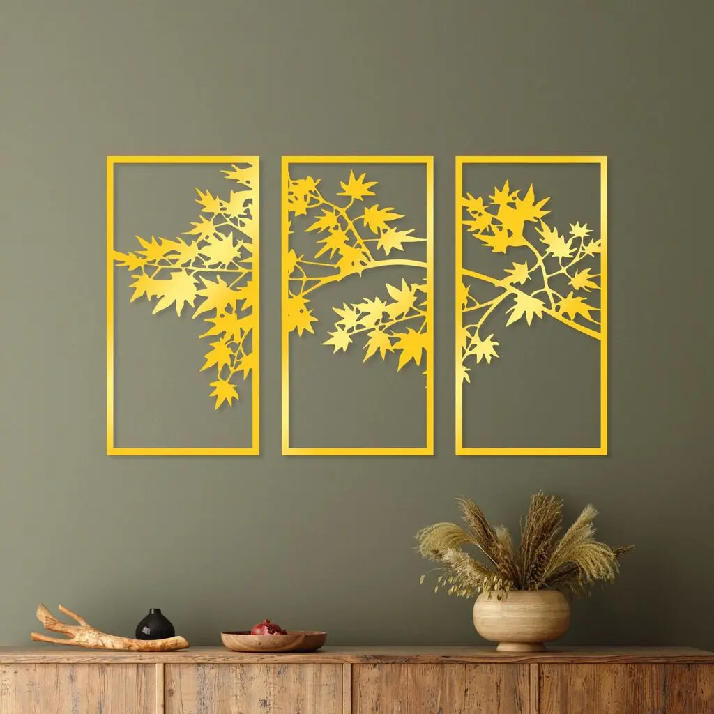 Wallity Zidna dekoracija Golden Triple Tree 3, 34 x 67 cm, Zlatne boje