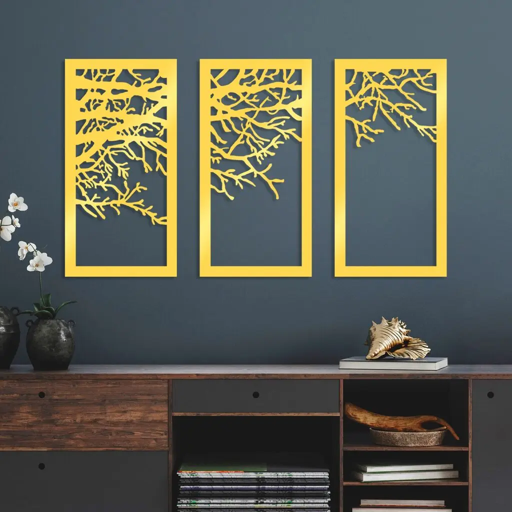 Wallity Zidna dekoracija Golden Triple Tree 1, 36 x 70 cm, Zlatne boje