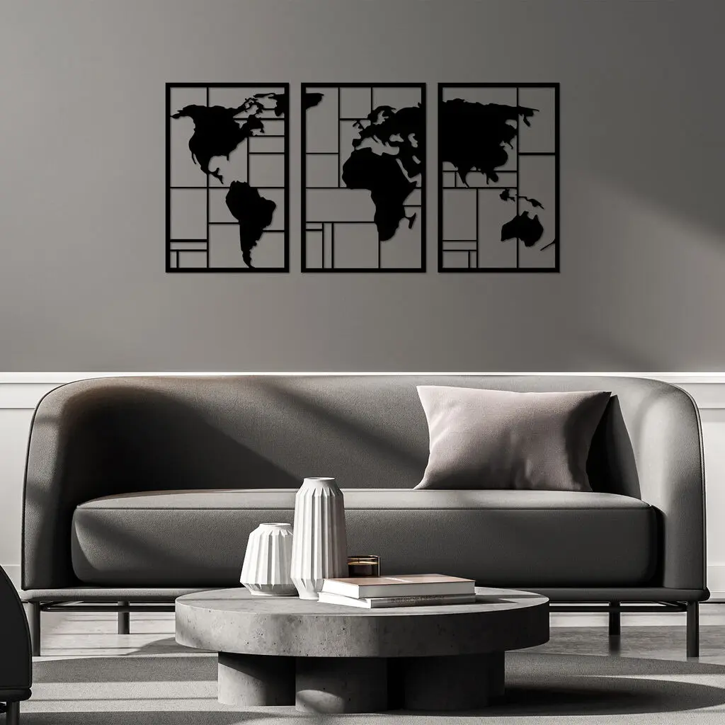 Wallity Zidna dekoracija World Map 3, 48 x 74 cm, Crna