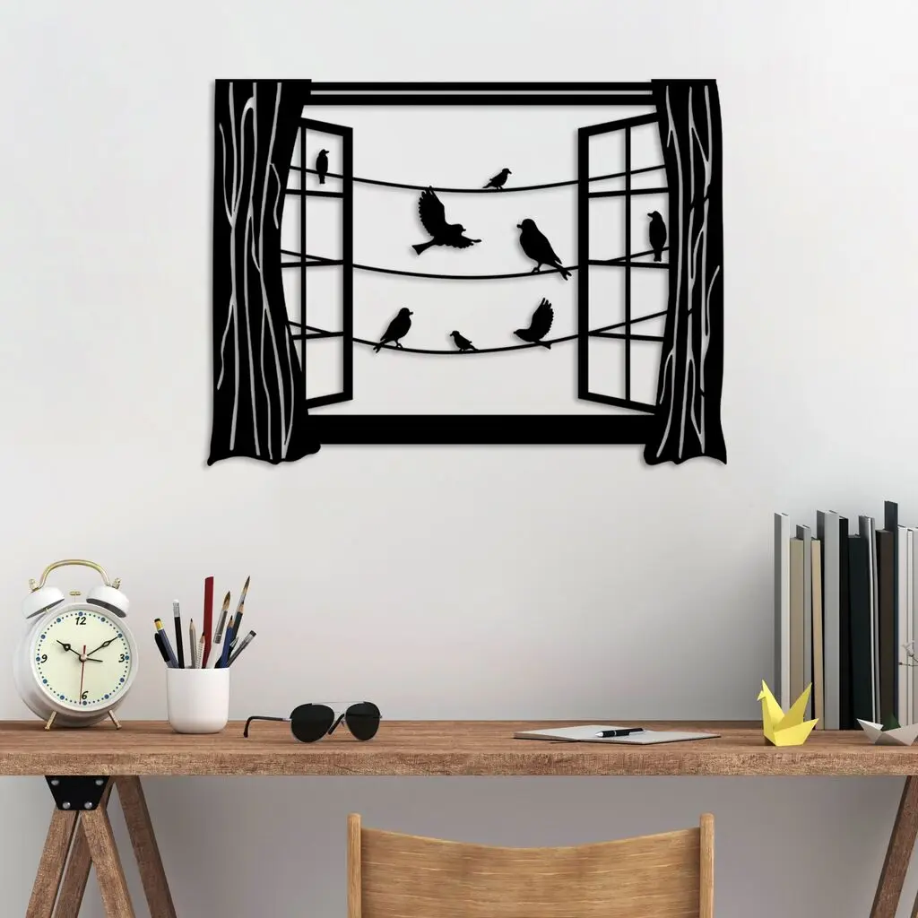 Wallity Zidna dekoracija Birds in Front Of The Window - 4, 50 x 38 cm, Crna