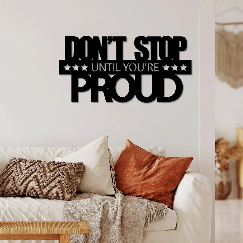 Wallity Zidna dekoracija Don't Stop Until You're Proud, 60 x 30 cm, Crna