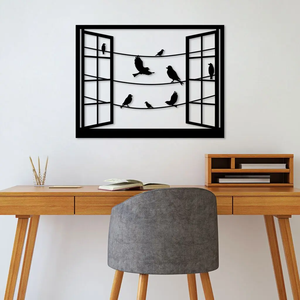 Wallity Zidna dekoracija Birds in Front Of The Window - 1, 70 x 53 cm, Crna