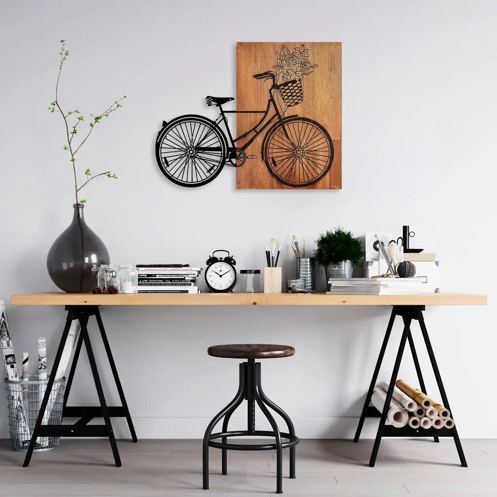 Wallity Zidna dekoracija Historical Floral Bike - L - 376, 70 x 88 cm, Smeđa