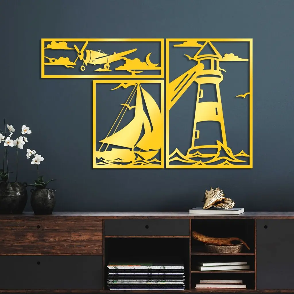 Wallity Zidna dekoracija Lighthouse Trio G, 60 x 40 cm, Zlatne boje