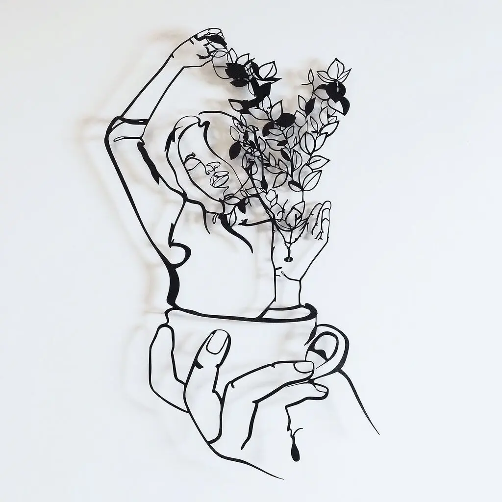 Wallity Zidna dekoracija Coffee Girl Line Art- APT744 L, 61 x 100 cm, Crna