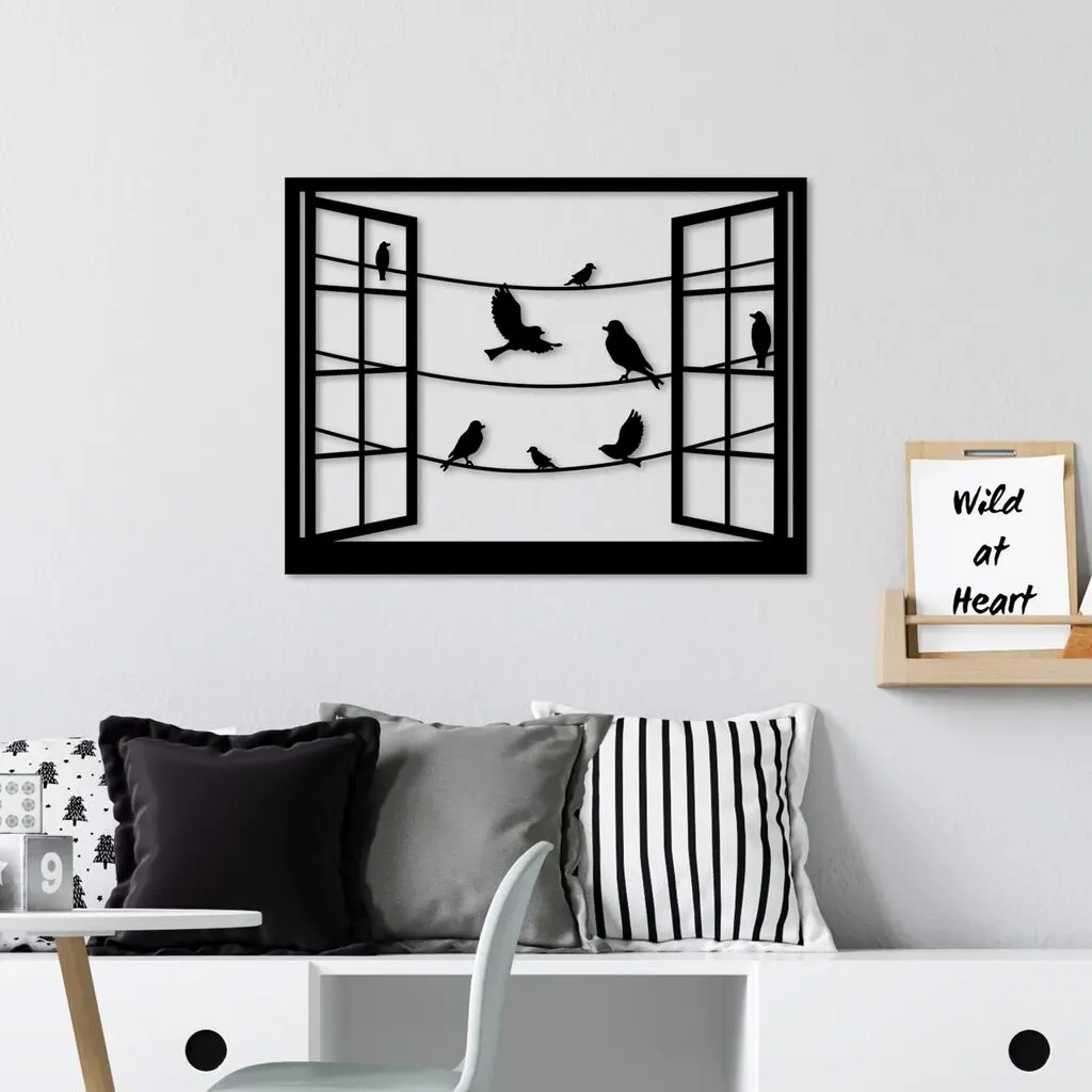 Wallity Zidna dekoracija Birds in Front Of The Window - 3, 50 x 38 cm, Crna