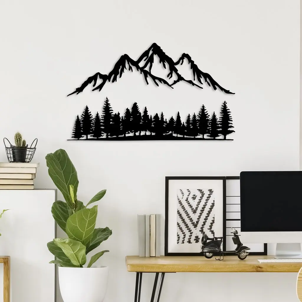 Wallity Zidna dekoracija Nature And Mountain - 3, 70 x 40 cm, Crna