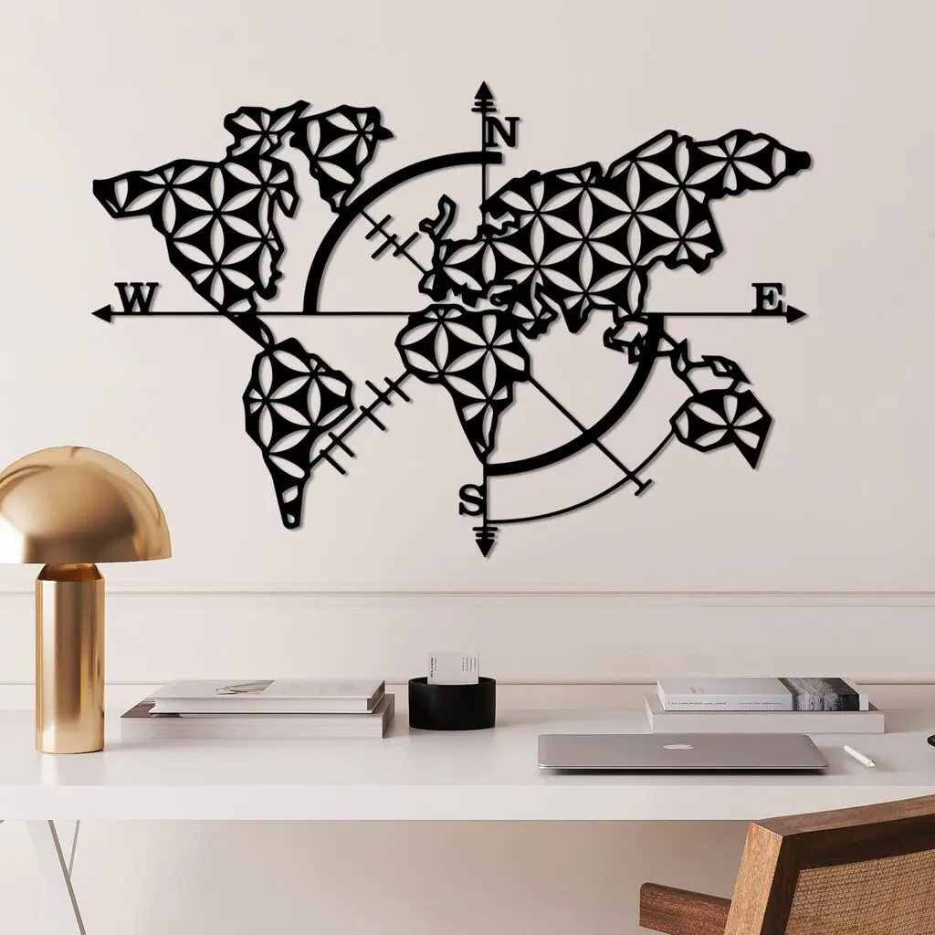 Wallity Zidna dekoracija World Map 2 - v2, 74 x 49 cm, Crna