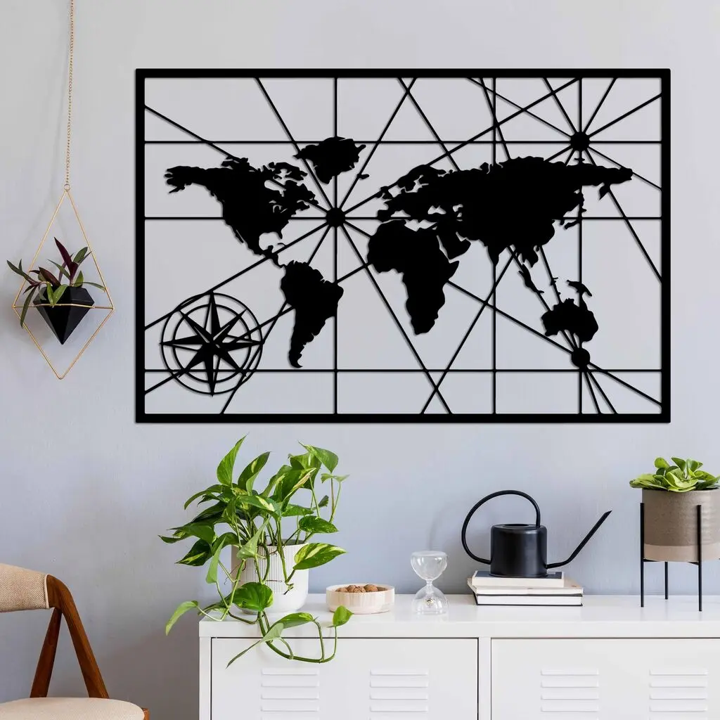 Wallity Zidna dekoracija World Map 1 - v2, 74 x 49 cm, Crna
