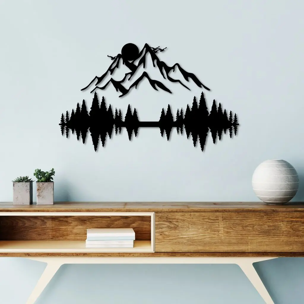 Wallity Zidna dekoracija Nature And Mountain - 9, 50 x 21 cm, Crna