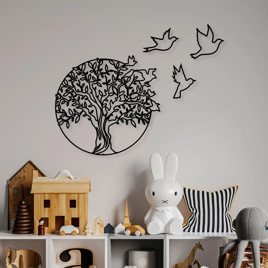 Wallity Zidna dekoracija Tree And Birds 3, 61 x 56 cm, Crna
