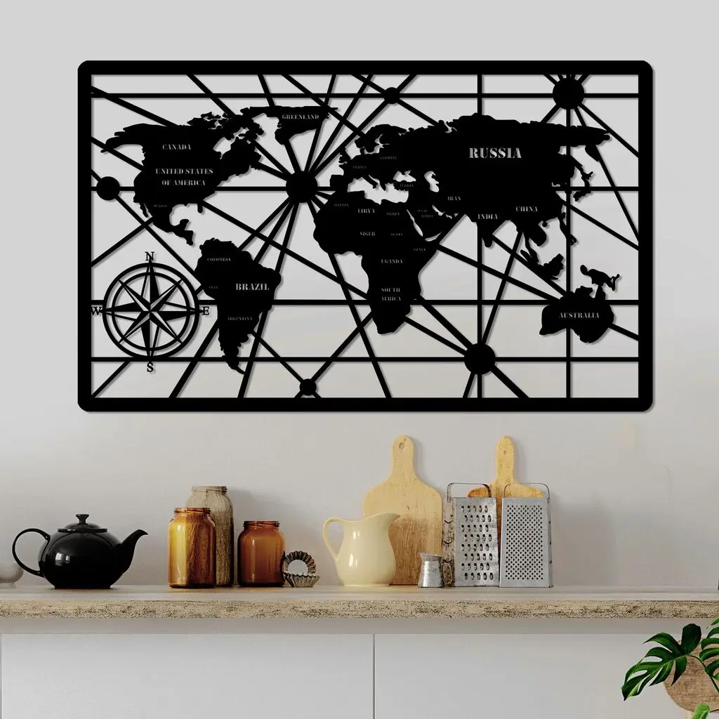 Wallity Zidna dekoracija World Map 7-L, 60 x 98 cm, Crna