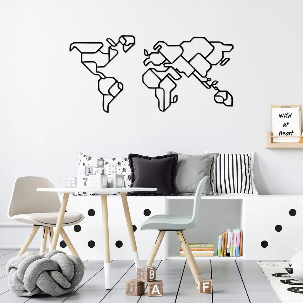 Wallity Zidna dekoracija World Map 6, 56 x 120 cm, Crna