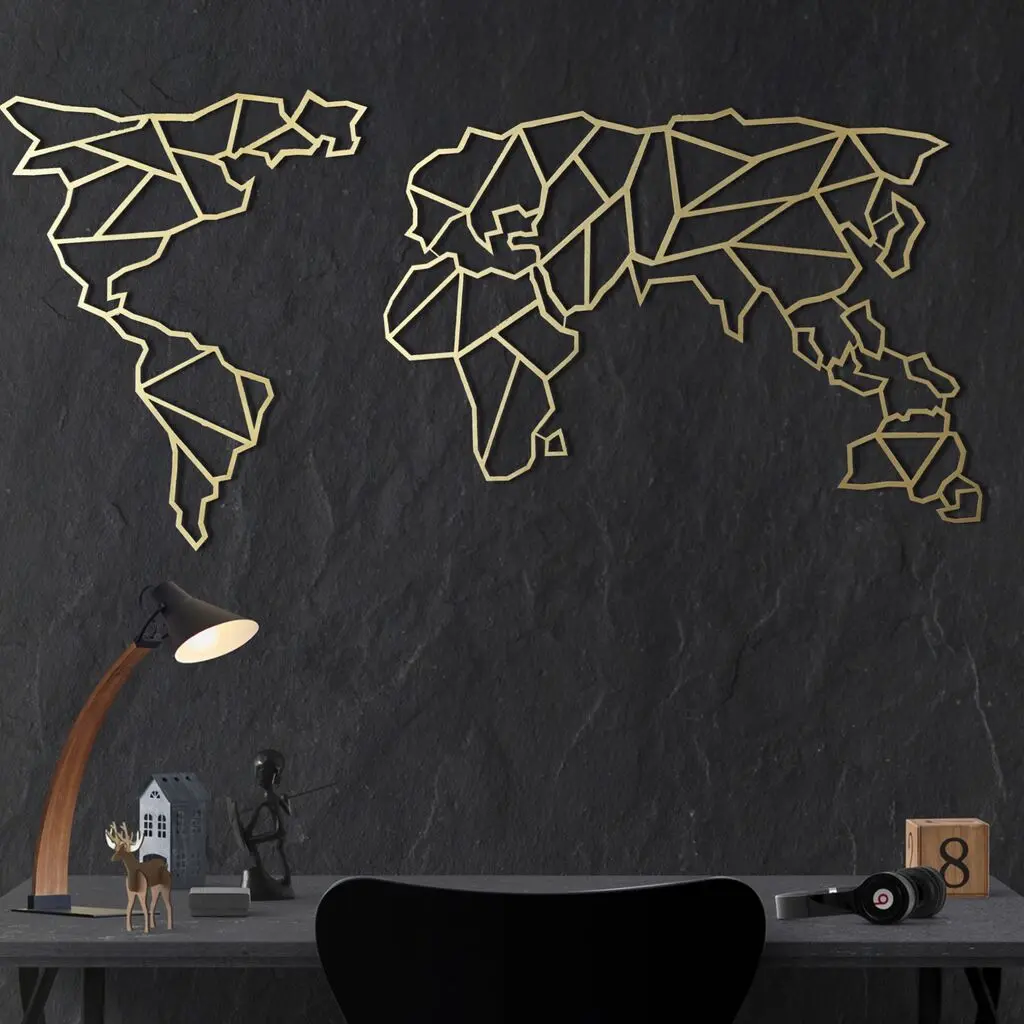 Wallity Zidna dekoracija World Map XL, 85 x 170 cm, Zlatne boje