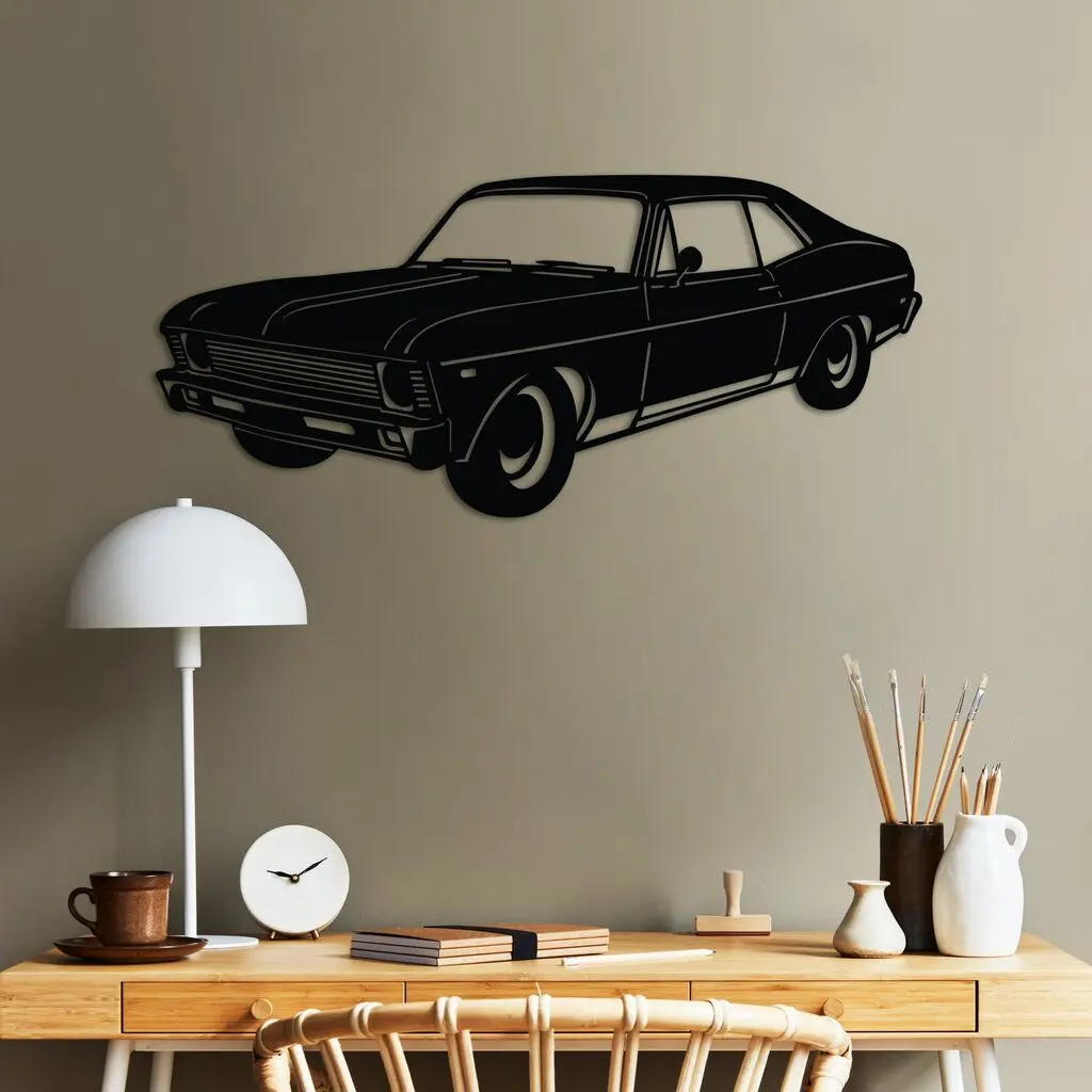 Wallity Zidna dekoracija Chevrolet Nova 1972 Classic Sedan, 60 x 27 cm, Crna