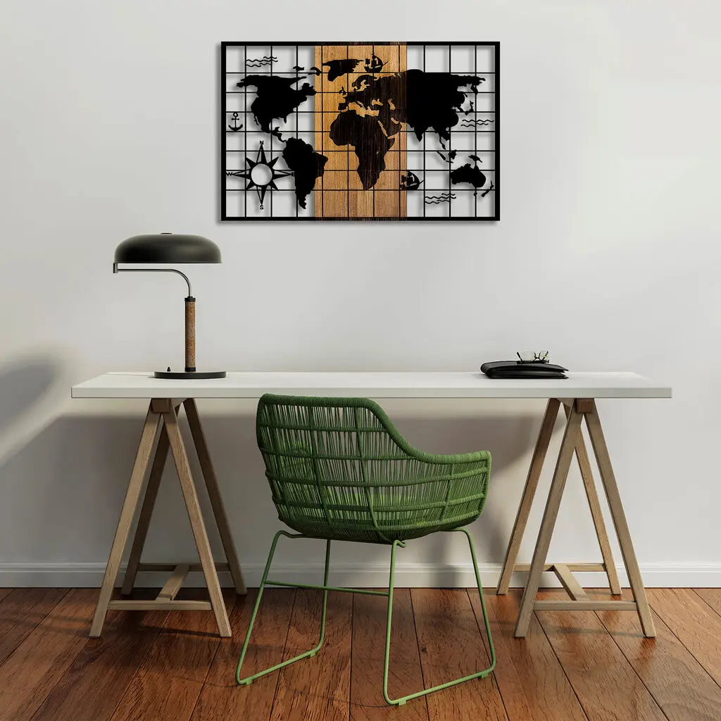 Wallity Zidna dekoracija World Map - 325, 90 x 3 x 58 cm, Crna